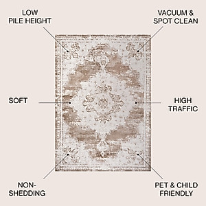 JONATHAN Y MDP400B-5 Alhambra Ornate Medallion Modern Indoor Area-Rug Vintage Bohemian Easy-Cleaning Bedroom Kitchen Living Room Non Shedding, 5 ft x 8 ft, Brown/Cream