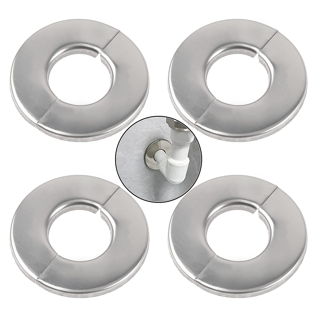 Rrina 4Pcs 304 Stainless Steel Wall Split Flange Round Escutcheon Plate Cover for Various Pipes (42mm/1.65in)