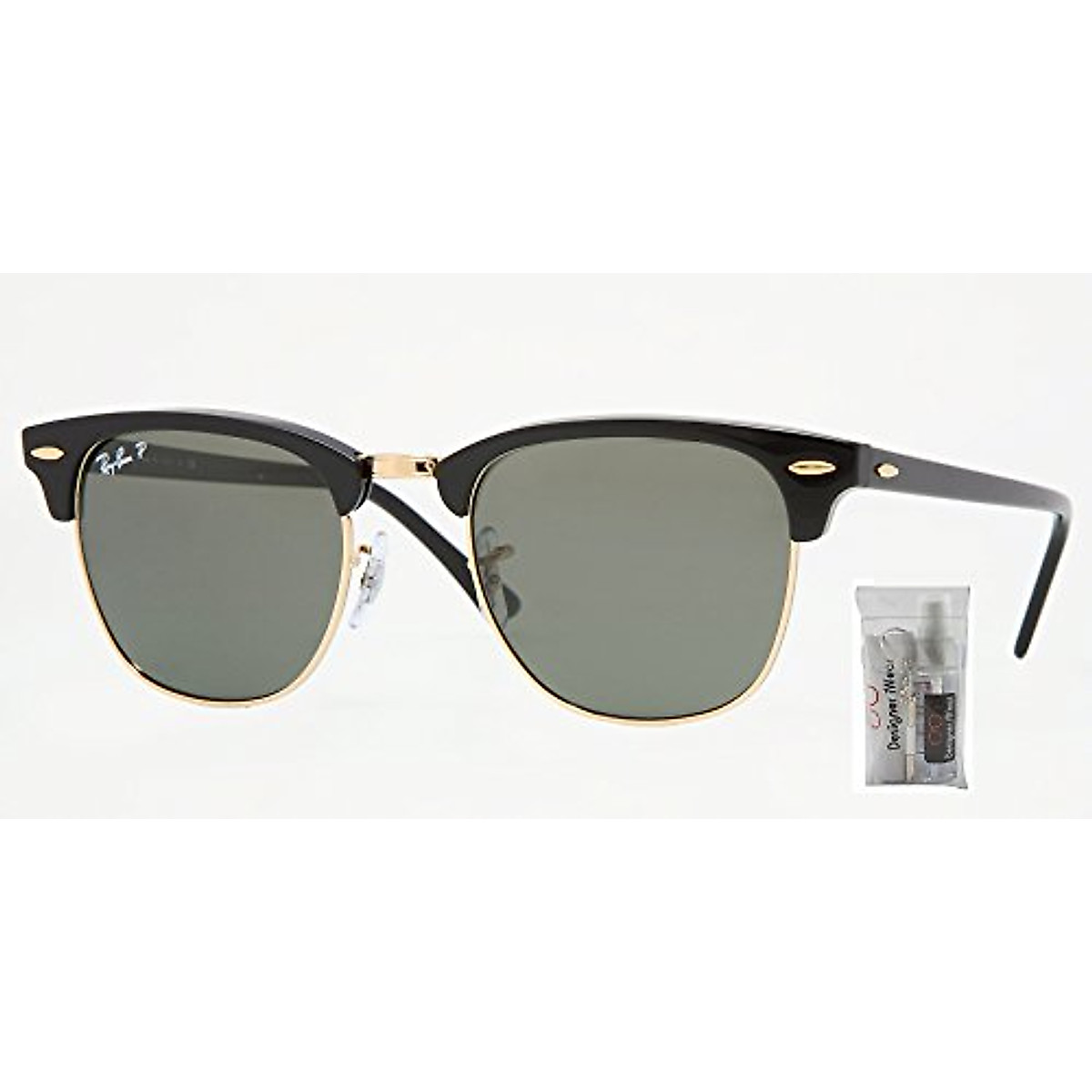 Ray-Ban RB3016 901/58 49M Clubmaster Black/Green Polarized Sunglasses For Men For Women + BUNDLE with Designer iWear Care Kit (Medium)