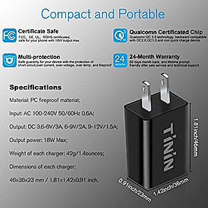 3-Pack Quick Charge 3.0 USB Wall Charger Adapter,18W Charging Block Fast Charger for Samsung Apple iPhone Ipad Google LG HTC and More(Quick Charge 2.0 Compatible) Qualcomm Certified USB Charger TININ