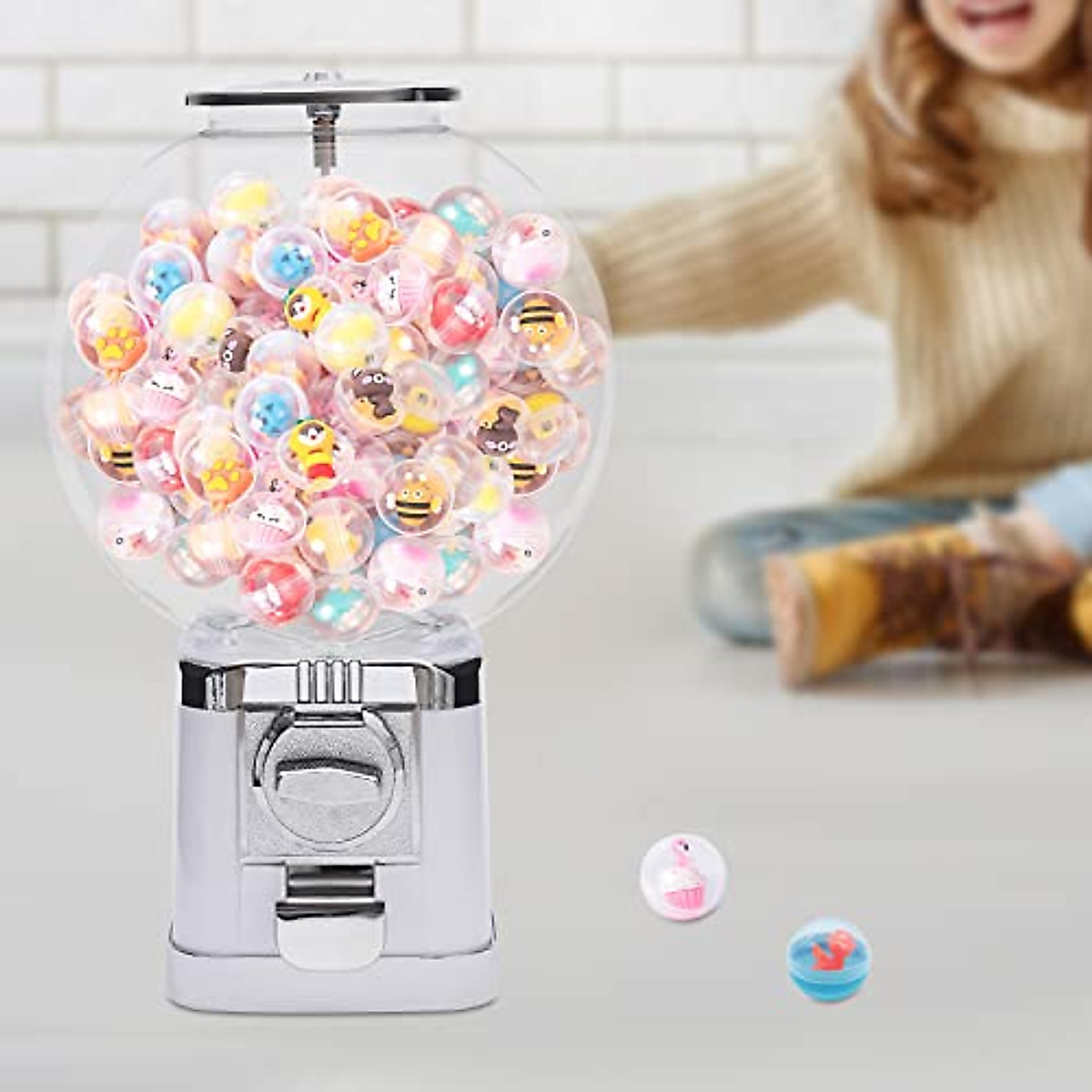 Fetcoi White Vending Machines, Bubble Gumball Bank Candy Gumball Machine for 1.26" Bubble Gum Ball Candy, Gumball Candy Dispenser for Kids Game Retail Stores - for $1 Coins