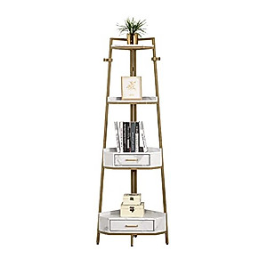 LifeSky Modern Corner Ladder Shelf - 72.64 Inch Tall Corner Shelves - 4-Tier Corner Bookshelf for Living Room White