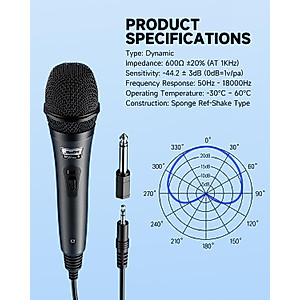 Moukey Karaoke Microphone, Dynamic Microphone with 13 ft Cable, Metal Handheld Cardioid Wired Mic, XLR Microphone for Singing/Stage/Chrismas,Compatible w/Karaoke Machine/PA System/Amp/Mixer, Grey