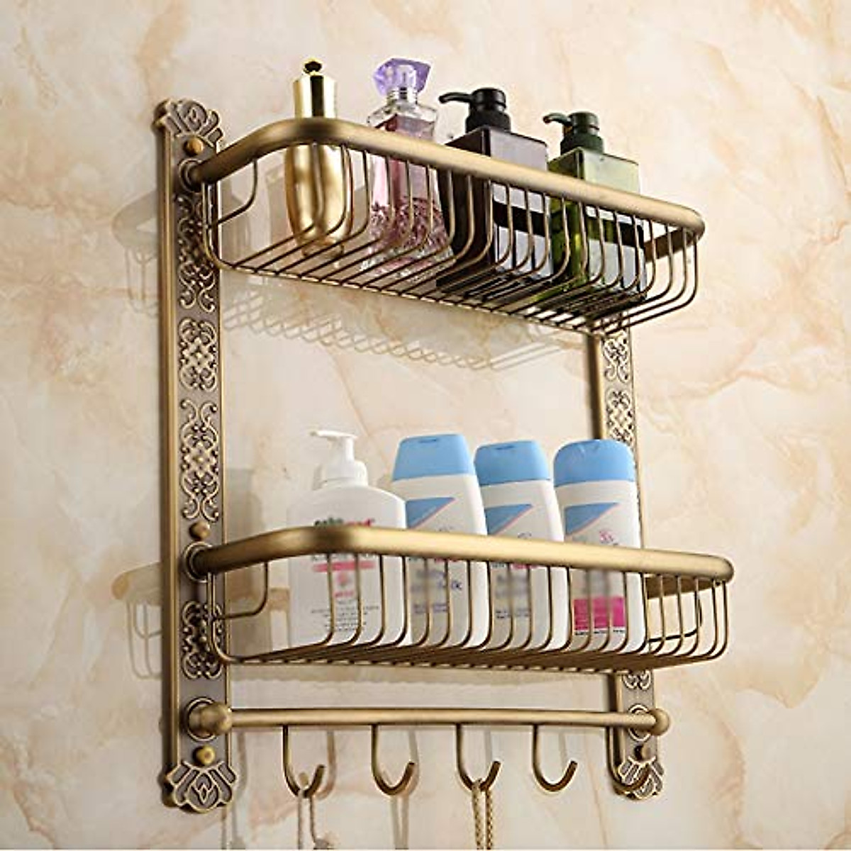 Bathroom Shelf Rectangular Shower Holder Antique Shower Caddy, Brass Shower Manager Wall Mounted Installation Bathroom Accessory
