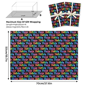 NEPOG Birthday Wrapping Paper for Girls Boys Kids Women Men, Gradient Color Happy Birthday Wrapping Paper with Cut Lines on Reverse, 6 Sheets Folded Flat 20x28 inches for Birthday Occasion
