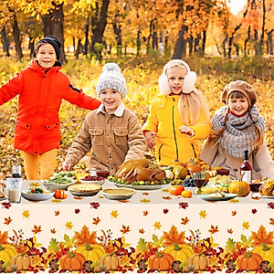 2 Pcs Thanksgiving Tablecloth Plastic - Disposable Fall Table Cloths, Autumn Rectangle Pumpkin Maple Leaf Table Cover for Happy Thanksgiving Day Table Decorations Party Supplies Favors, 54x108 Inch