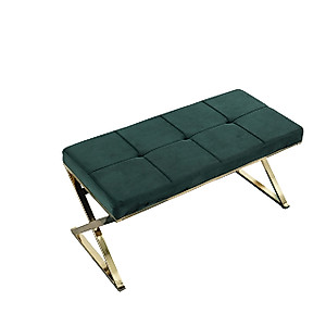 Modern Dining Room Living Room Green Bench with Stainless Steel and Velvet ottaman(Set of 1)