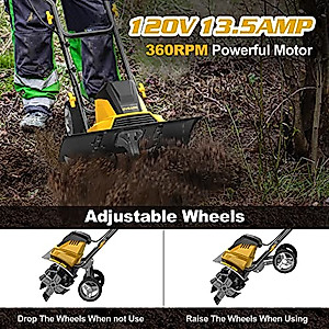 EVEAGE Electric Tiller for Garden, 18 Inch Power Tillers and Cultivators Electric, 13.5AMP Rototiller Cultivator Garden Tool, 4'' - 8'' Tilling Depth Foldable Handle