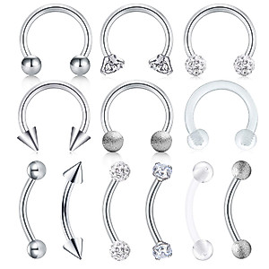 FECTAS 16G Lip Labret Studs Medusa Piercing Rings Eyebrow Ring Helix Conch Tragus Daith Rook Cartilage Flat Back Earrings Hoop Jewelry