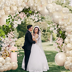 134PCS Pearl White Double-Stuffed Balloons Garland Arch Kit With 600PCS Pearl Stickers,18/12/10/5 inch Different Size Pearl Ivory Balloons for Wedding Bridal Shower Engagement Decorations