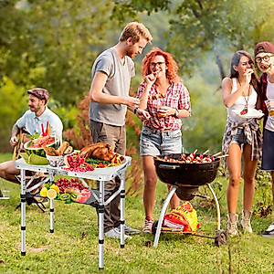 MYCOQU Small Folding Camping Table, 3 Heights Adjustable Portable Folding Camp Table, 2Ft 24''L x 16''W Aluminum Foldable Picnic Table with Mesh Layer, White Folding Table for Outdoor Indoor Beach BBQ