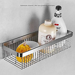 Thwarm Bathroom Racks 304 Stainless Steel Wide Side Brushed Net Basket Rectangular Wire Basket Wall Mount Mounted Single Tier Bathroom Bath Shower Storage Holder for Shampoo Conditioner