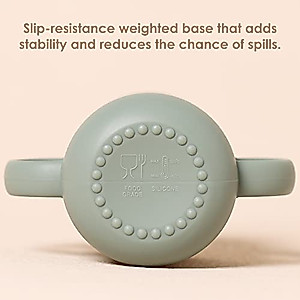 ROCCED Silicone Training Cup for Infants 2 Handles, Toddler Learning Cup Baby Drinking Open Cups Easy Grip Handles Toddler Cup for 6 Months+ 150ml/5oz-Sage
