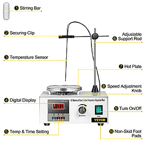 Vevor Magnetic Stirrer,200W, 2000RPM,with Digital Temperature Display & Speed Adjusting, Magnetic Mixer with Hotplate 110V Magnetic Stirring Mixer 85-2,1000ML: Industrial & Scientific