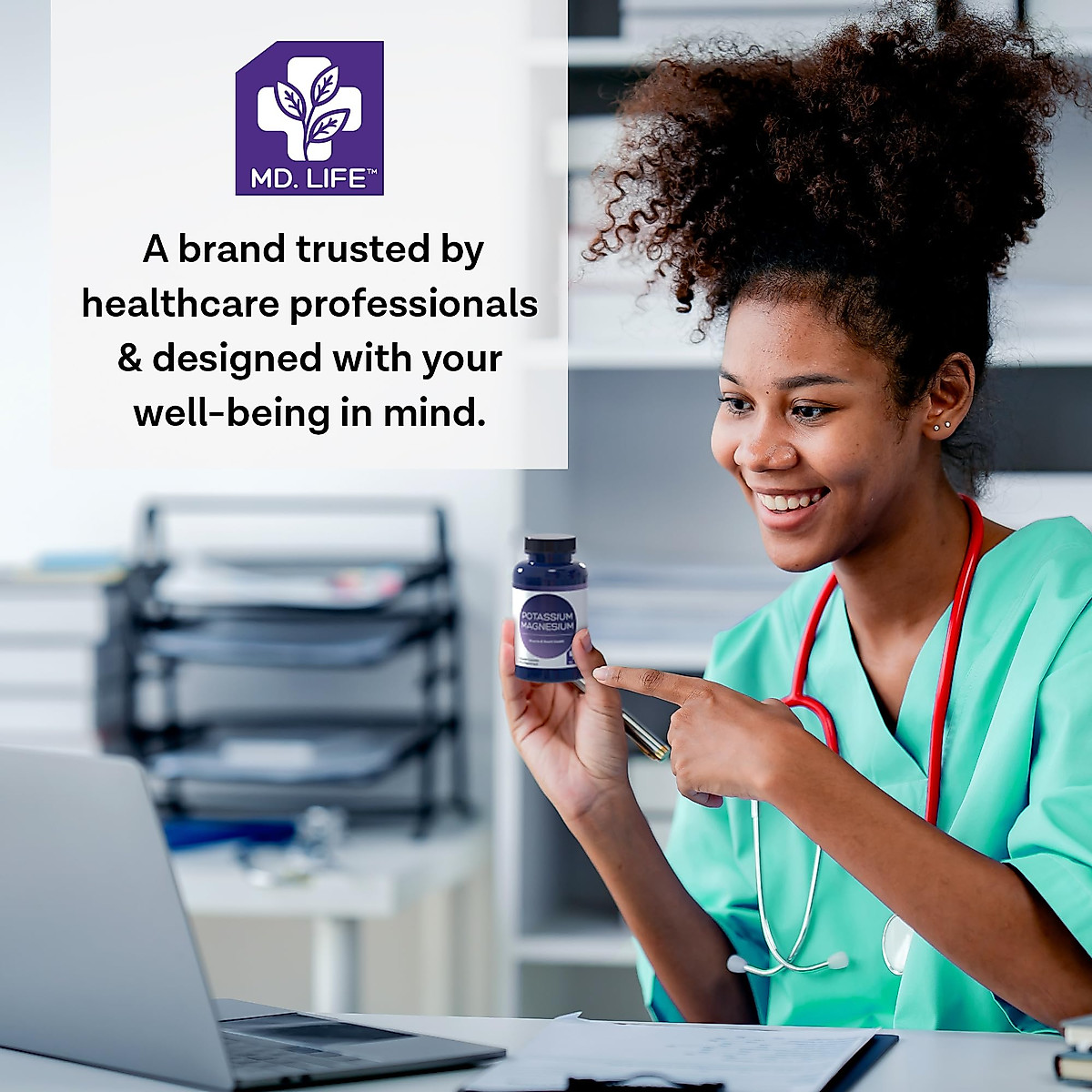 MD. Life Magnesium Potassium Supplement - 90 Capsules - High Absorption Magnesium Complex to Support Vascular Health & Leg Cramp 90cts