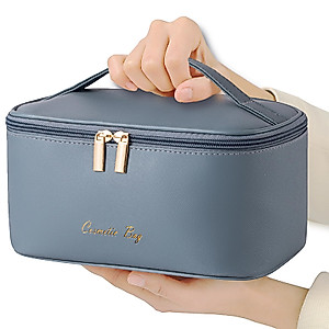 KITENROM Preppy Makeup Bag Small Cosmetic Bags for Women Little Pouch Toiletry Organizer Case(Haze Blue)