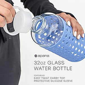 Apana Yoga Glass Water Bottles BPA Free Non Slip Sleeve Leak Proof Lid Reusable 19 Oz and 32 Oz Sports Water Bottle Wide Mouth Lid Portable Hydration Tumbler