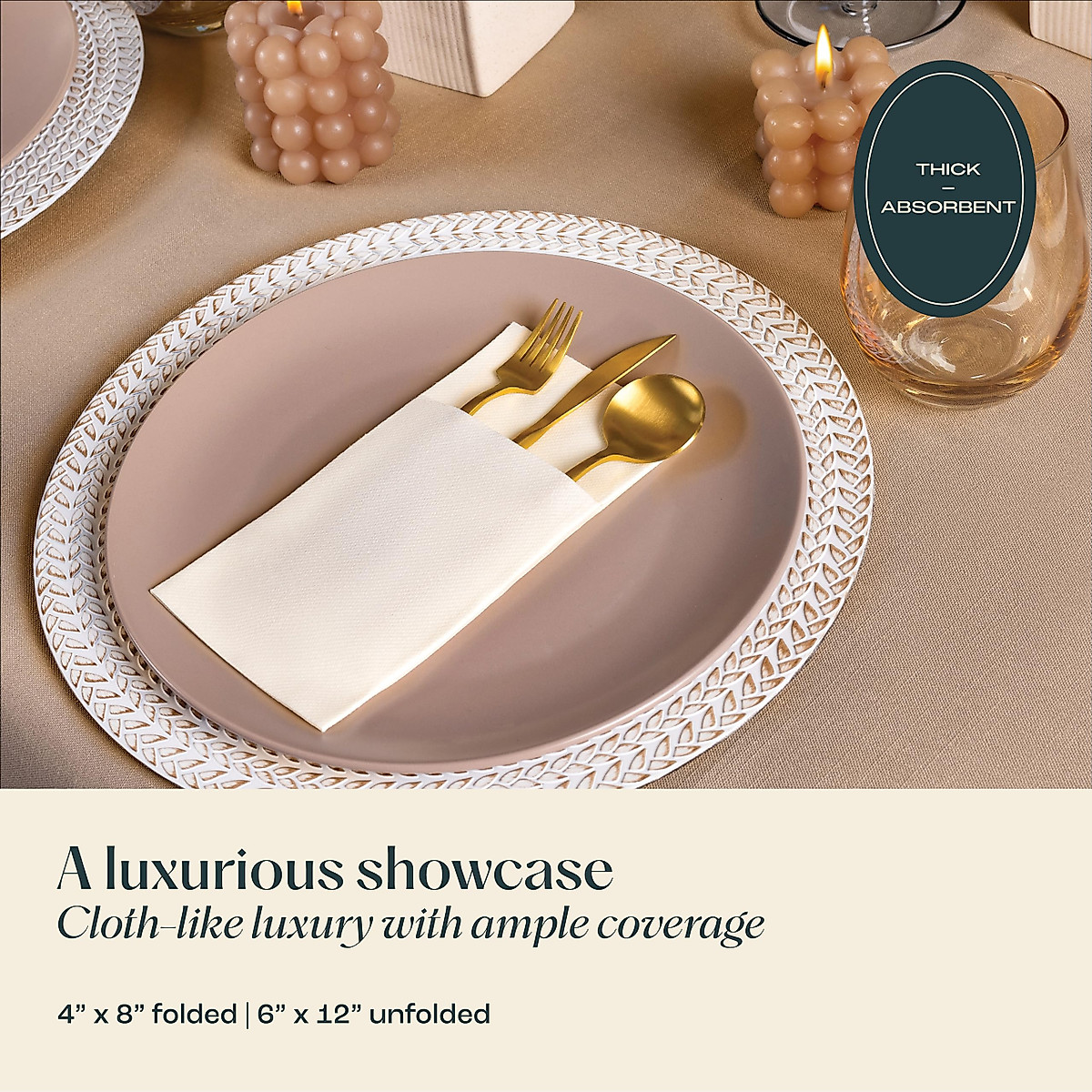 50-Pack Disposable Linen-Feel Dinner Napkins With Built-in Flatware Pocket, BLUE Prefolded Cloth Like Paper Napkins For Wedding, Dinner Or Party