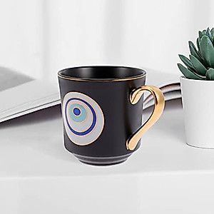 Luxshiny Evil Eye Coffee Mug Ceramic Turkish Eye Water Cups Espresso Tea Cup Coffee Cup Arabic Greek Milk Mug for Home Office ( Black )