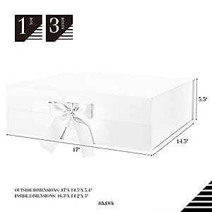 BLK&WH Extra Large Gift box with Ribbon 16.3x14.2x5 Inches, Large White Gift box with Lid for presents, Bridesmaid Proposal box, Big Gift box for Clothes and Large Gifts(Glossy White)