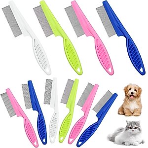 10 Pcs Flea Comb for Dogs and Cats Flea Remover Tool with Stainless Steel Metal Teeth for Detangling Grooming Kit, Pink, Blue, White and Green, 2 Sizes
