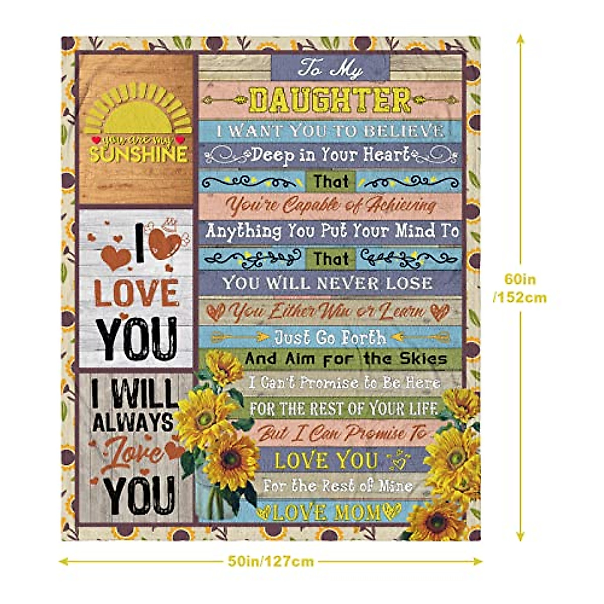 Love Letter to My Daughter Blanket, Gifts for Daughters from Mom, You are My Sunshine Throw Blanket for Daughter Birthday Anniversary, Sunflower Super Soft Fleece Blankets for Bed Travel 50x60inch
