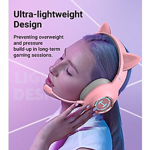 HECATE by Edifier G2 II Pink Gaming Headset, USB Wired Pink Gaming Headphones with Cat Ear for PC/MAC/PS4/PS5, 7.1 Surround Sound, Detachable Cat Ear and Noise Cancelling Microphone, LED RGB Lighting