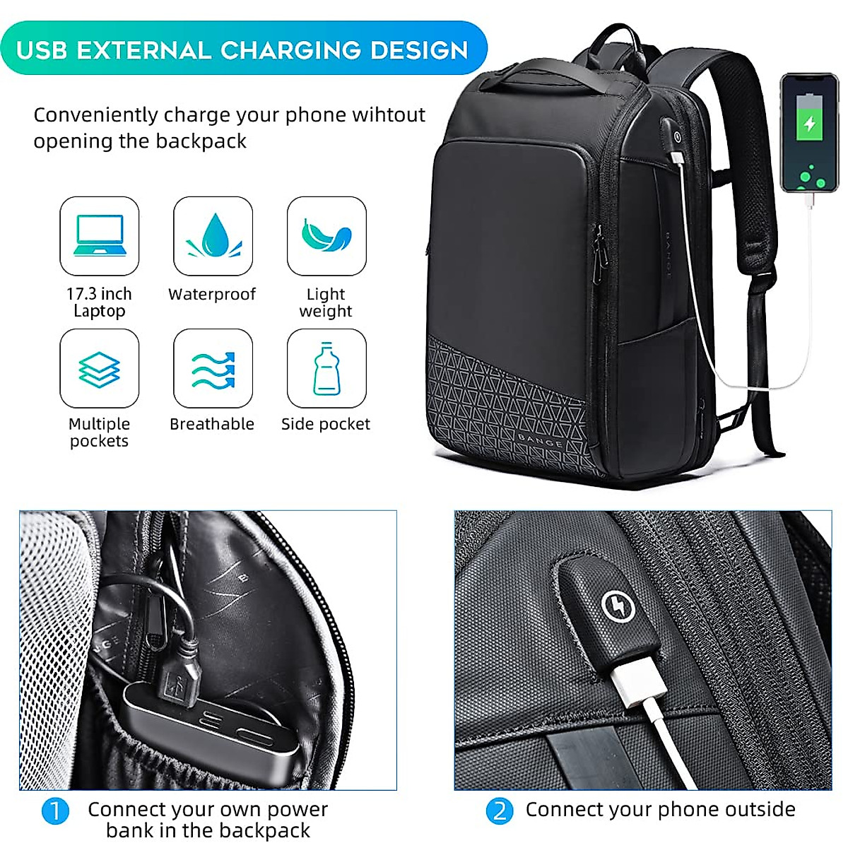 BANGE 45L Expandable Travel Backpacks,Weekender Carry On Backpack, Flight Approved Business Backpack for 17.3inch Laptop