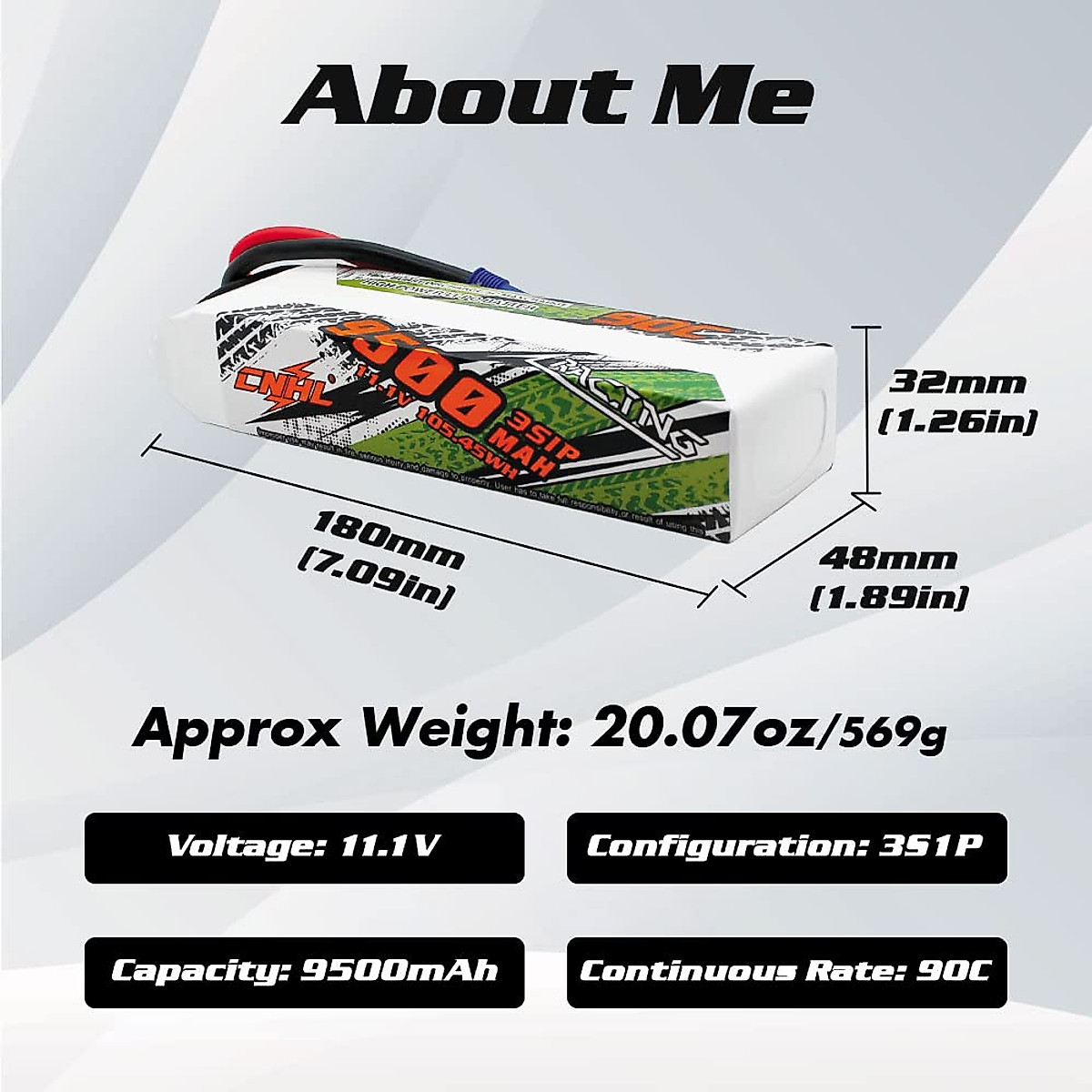 CNHL 3s lipo Battery 9500mah 90C 11.1V RC Battery Soft case with EC5 Connector for Racing RC Car Truck Boats Tank