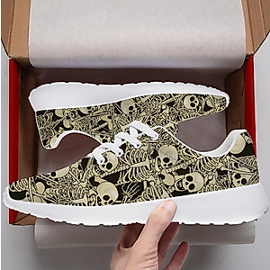vogiant Men's Sneakers Lace-Up Casual Tennis Walking Shoes Halloween Sport Shoes for Running Workout,Funny Skeleton,Size 5