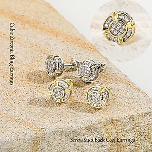TOPGRILLZ Screw Back Earrings 14K Gold Plated 5A+ Cubic Zirconia Cluster Round Screw On Stud Earrings For Men Women Aretes De Hombre-Small Gold Plated