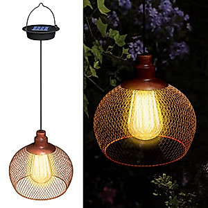 SHYMERY Hanging Solar Lights,Metal Solar Lantern LED Garden Outdoor Chandelier Rustic Edison Bulb Lamps Waterproof for Outdoor Hanging,Porch,Patio,Lanai,Pathway Decor(Bronze,1 Pack)