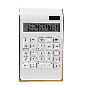 XYSRZ Calculator, Slim Elegant Design, Office/Home Electronics, Dual Powered Desktop Calculator, Solar Power, 10 Digits, Tilted LCD Display, Inclined Design, White,1- Pack