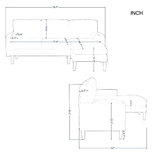 Eafurn L Shaped Sectional Sofa with Reversible Chaise Lounge, 3 Seater Convertible Corner Couch with Rubber Wood Legs, Modern Fabric Sofa&Couches for Living Room, Apartment and Small Space