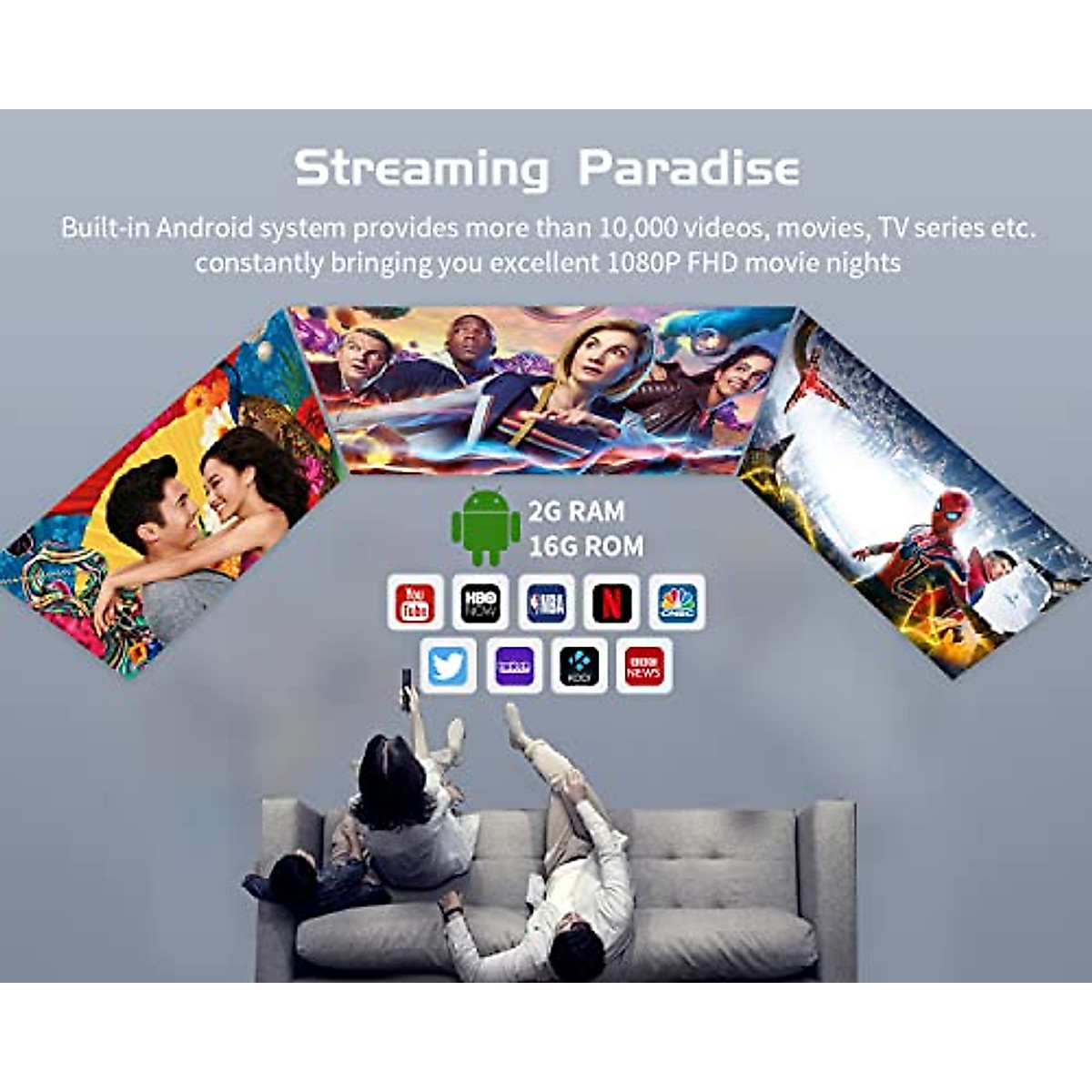 5G WiFi Projector Native 1080p Bluetooth Smart Projectors 4K Supported, 10,000 High Lumen & 300'' Display Projector Indoor Outdoor Movie Party Office, Compatible with Android/iOS/Laptop/DVD/TV Stick