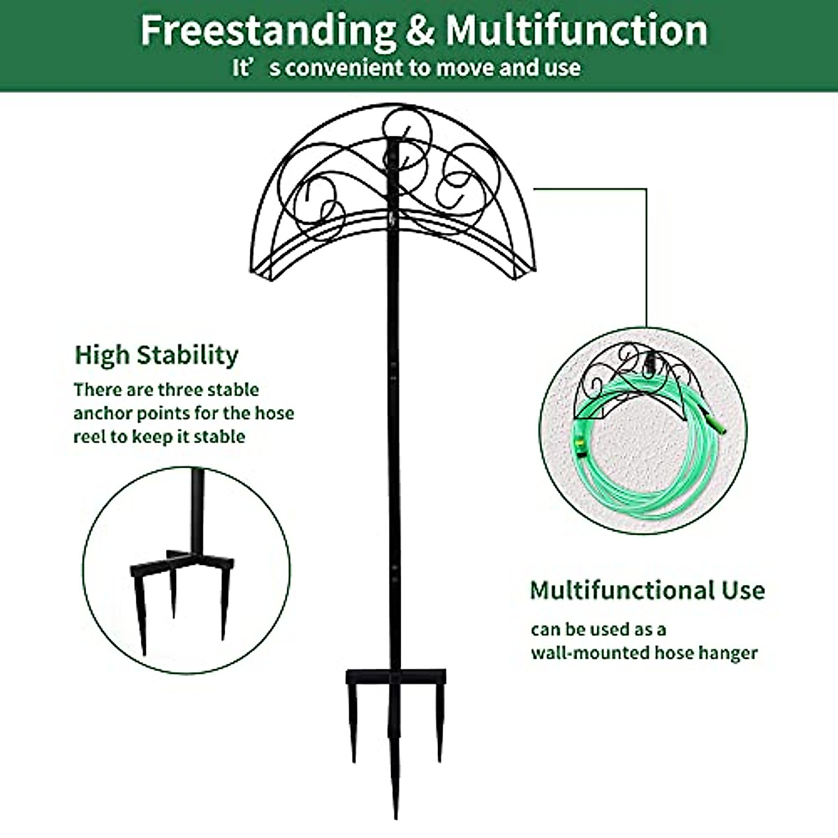 Garden Hose Holder Freestanding Hose Holder For Outside Detachable Water Hose Holder-Holds 125 Ft- Decorative Hose Storage For Garden, Yard