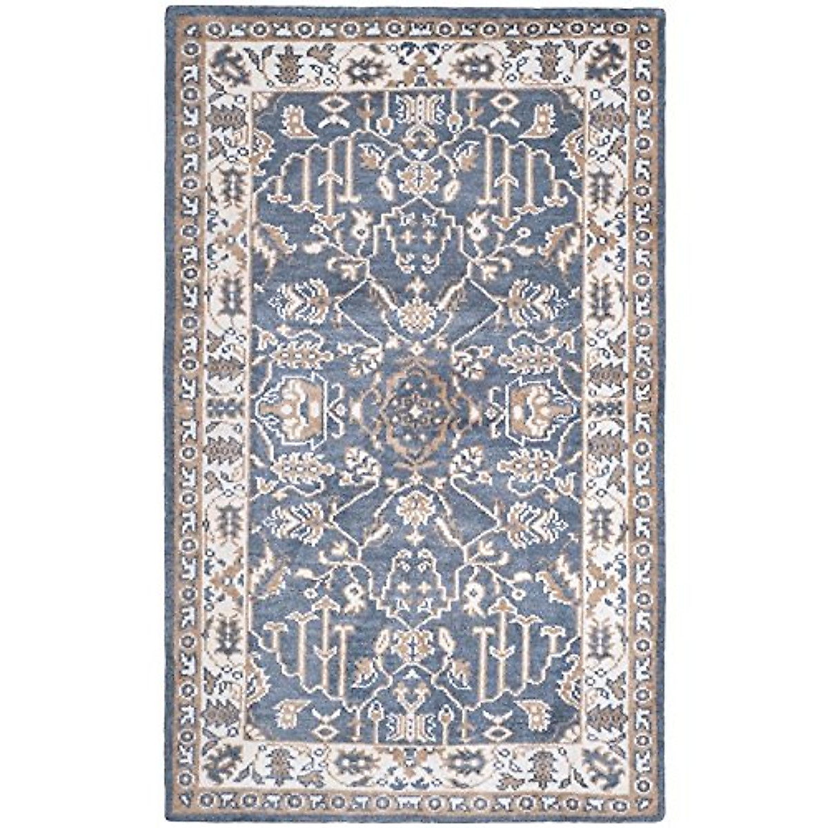 SAFAVIEH Stone Wash Collection 4' x 6' Blue/Ivory STW240A Hand-Knotted Premium Wool & Viscose Area Rug