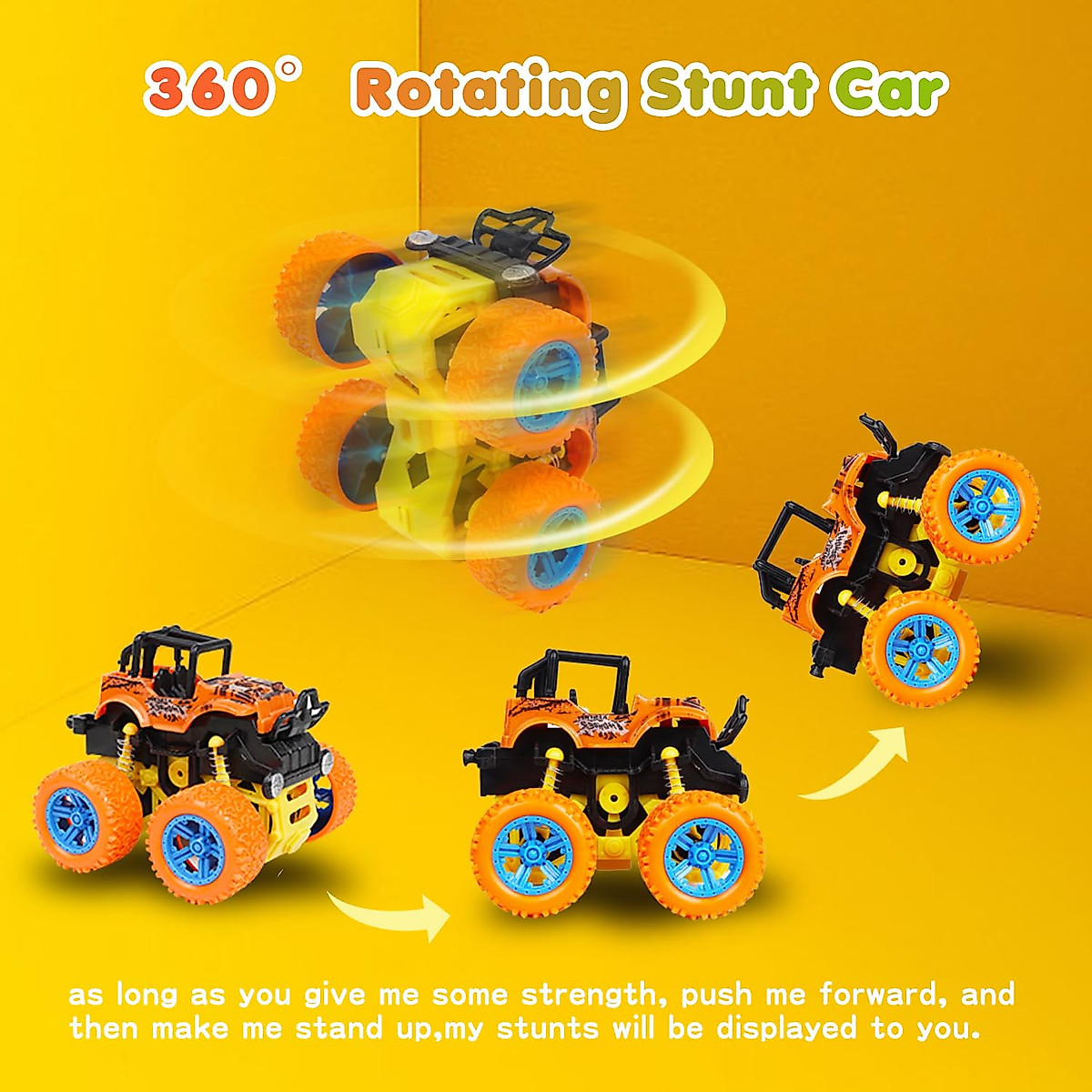 LEFEI Monster Truck for Boys 3 4 5 6 7 Year Old,4 Pack Push and Go Friction Powered Car Toys, Double-Directions Inertia Pull Back Vehicle Set,Birthday Party Gift for Kids