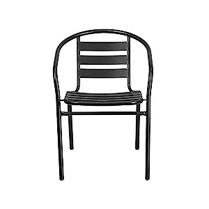 Flash Furniture Lila 4 Pack Black Metal Restaurant Stack Chair with Aluminum Slats