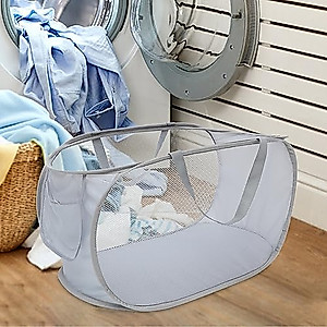 VOSAREA 2pcs Portable Laundry Basket Storage Bins for Clothes Kid Toys Large Mesh Laundry Hamper Toys Storage Basket Net Laundry Bag Folding Laundry Basket Steel Wire Light Grey
