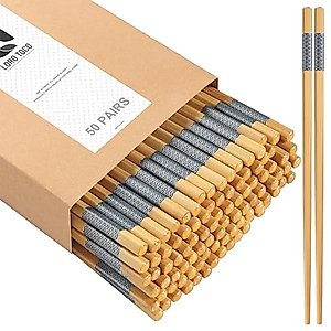 LOROTOCO 50 Pairs Bamboo Chopsticks Disposable | Separated | Reusable | Dishwasher Safe- （9.45in）