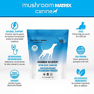 Om Mushroom Matrix Pet - Canine | Maximum Recovery | USA Grown Human-Grade Organic Mushroom Powder Pet Supplement | Optimal Health & Senior Care for Dogs & Cats | 200 Grams, 7.1 oz