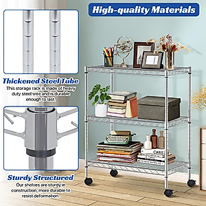 WYGMAV 3 Tier Shelf Metal Wire Shelving Unit Adjustable Storage Shelves Small Storage Rack Heavy Duty Steel Standing Shelf Units for Restaurant, Garage, Kitchen Metal Shelf with Wheels, Chrome