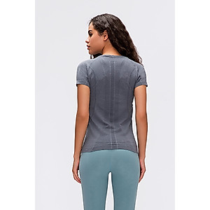 altiland Seamless Workout T Shirts for Women, Breathable Short Sleeve Yoga Tops, Athletic Gym Shirts (Charcoal,L)