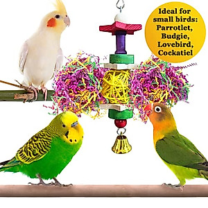 SunGrow Parakeet Toy, Brightly Colored Hanging Toy Made of Rattan, Wood and Shredded Paper, for Small and Medium Parrots, Cockatiels, Lovebirds and Finches (1 Piece)