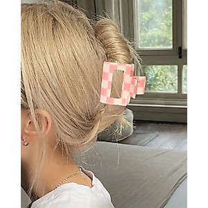 Airsky 6 Pack Checkered Hair Claw Clips, Square Medium Hair Clips, 2 x 2 x 1.1 in, One Size Fits All, Non-Slip Design for Women Girls Long Short Thin Hair