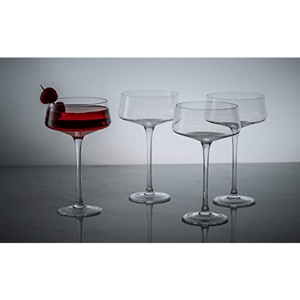 The TAG Store | Luxe Martini Glasses Set of 4 | 8oz Coupe Glass Set with Bar Spoon | Handblown Crystal Cocktail Glasses | Champagne Coupe Glasses Set of 4 | Coupe Glasses | Martini Glass