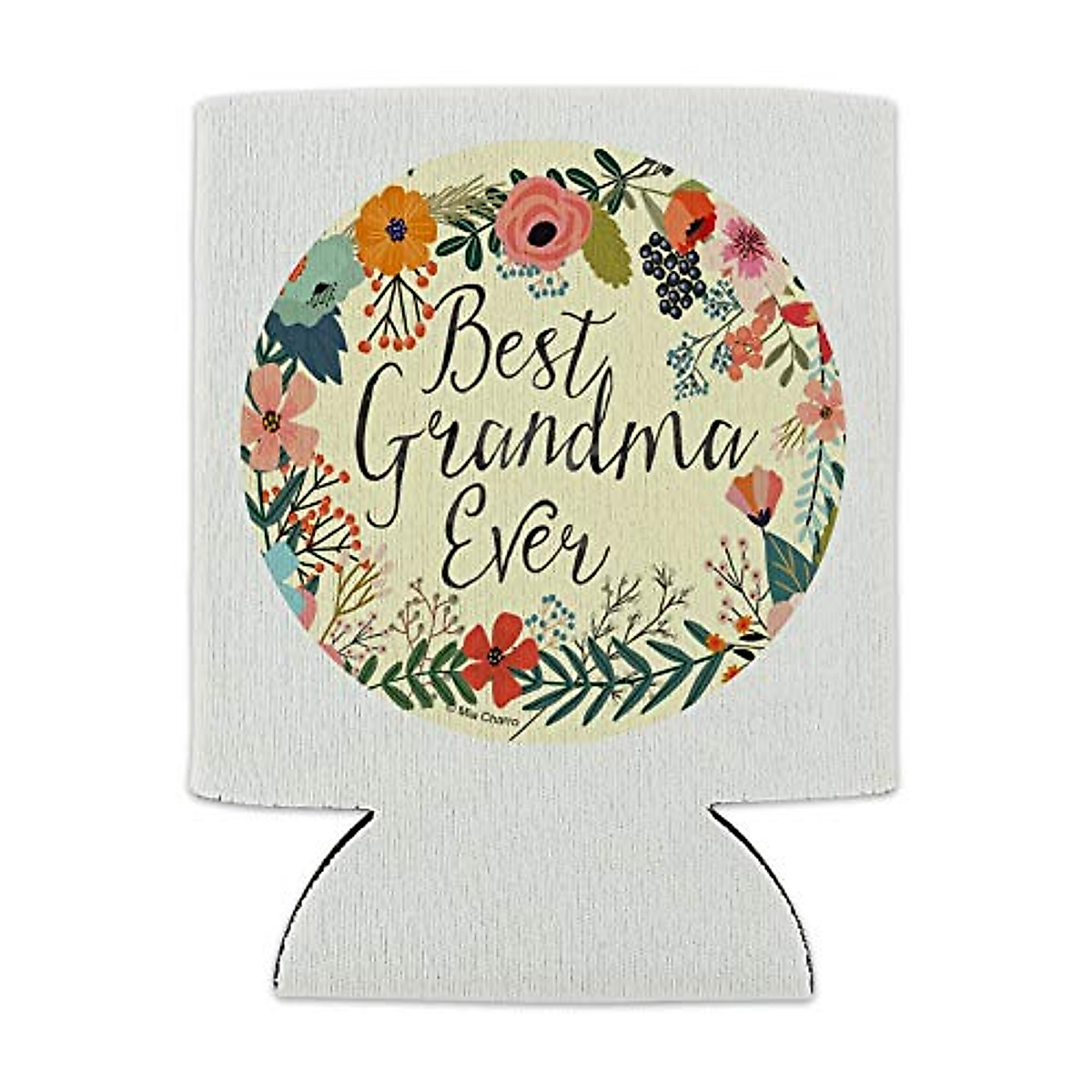 Best Grandma Ever Floral Can Cooler - Drink Sleeve Hugger Collapsible Insulator - Beverage Insulated Holder