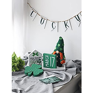 5PCS St. Patrick 's Day Tiered Tray Decor, Gnome, Irish Wood Shamrocks， St.Patrick Day Wood Signs LUCKY Ornament Decoration for Home