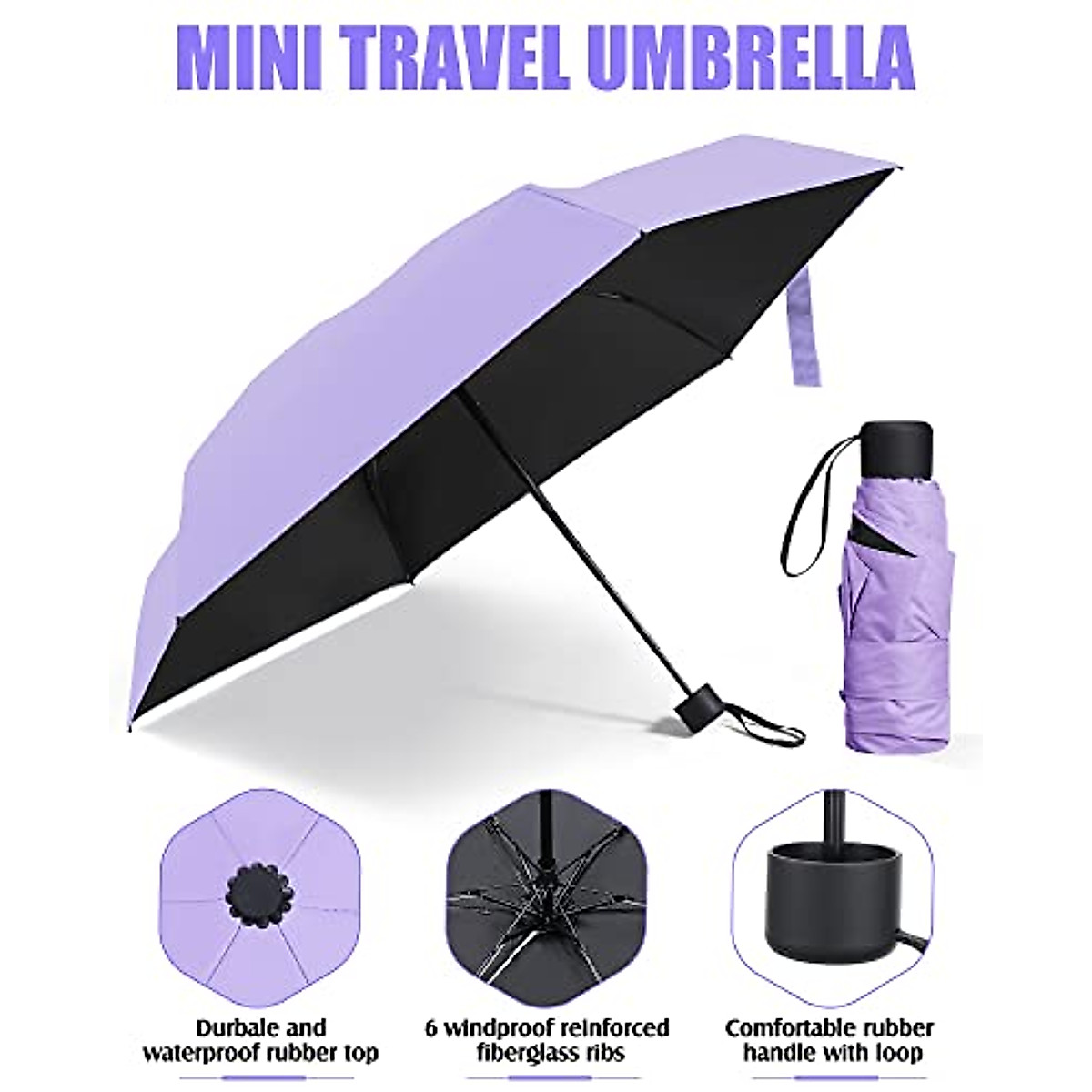 Eccliy 4 Pieces Mini Travel Umbrella with Case Small Umbrella for Sun and Rain Compact Portable Lightweight UV Umbrella Tiny Folding Pocket Umbrella for Backpack Women (Pink, Blue, Purple, Green)